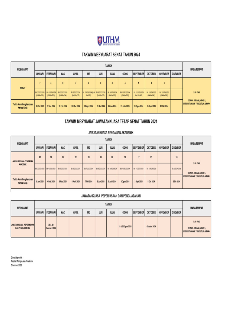 Takwim Mesyuarat Akademik 2024V1 | PDF