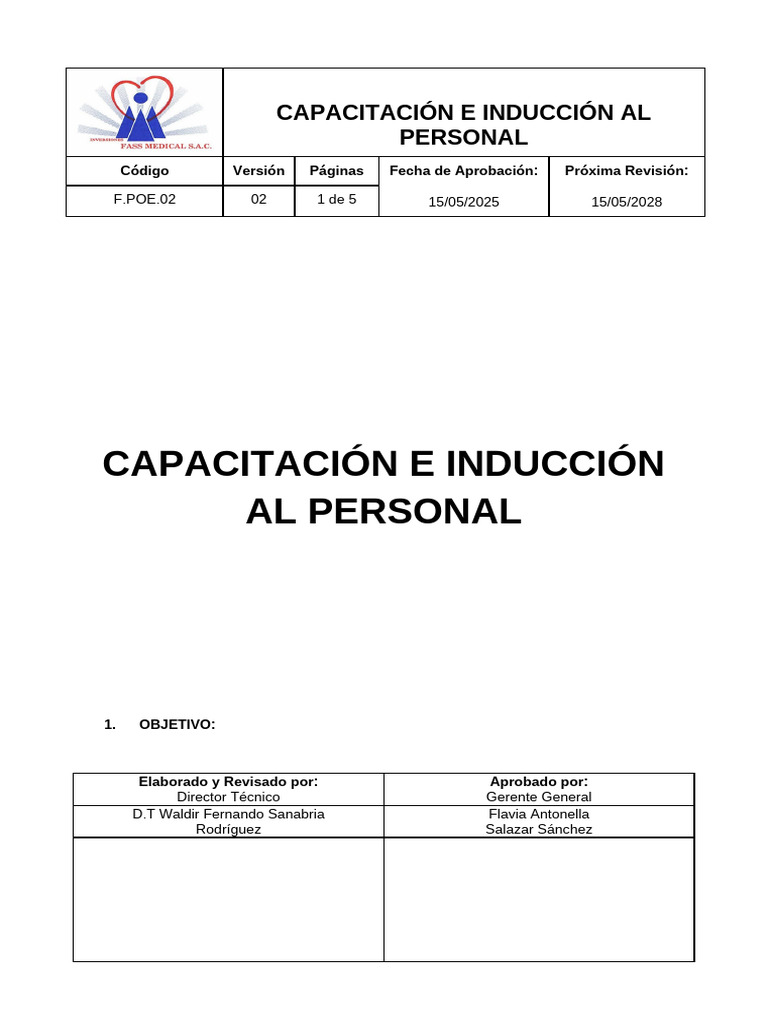 F.poe.02 - Capacitación e Inducción Al Personal | PDF | Dispositivo médico