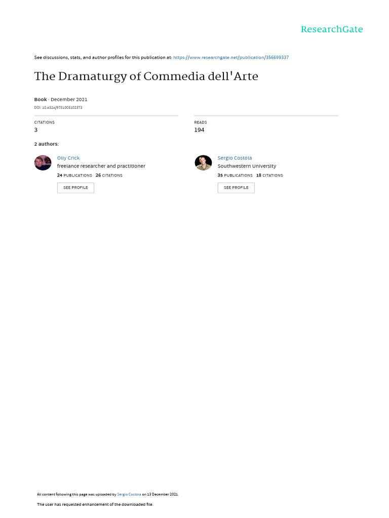 The Dramaturgy of Commedia DellArte | PDF | Commedia Dell'arte | Theatre