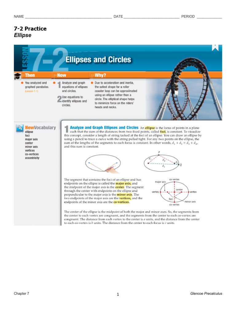 Practice Worksheet Ellipse 7.2 | PDF | Ellipse | Euclidean Geometry