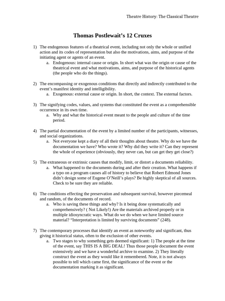 Thomas Postlewait's 12 Cruxes | PDF | Narrative | Thought