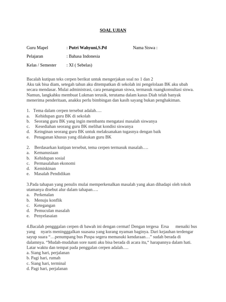 Soal Bahasa Indo Kelas 11 Semister 1 | PDF