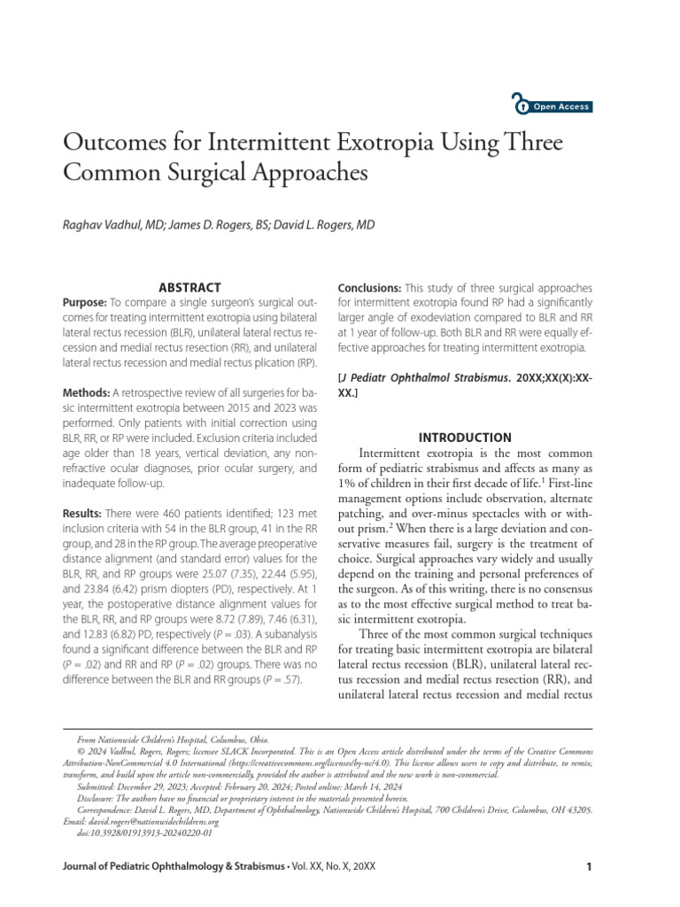 Vadhul Et Al 2024 Outcomes For Intermittent Exotropia Using Three ...