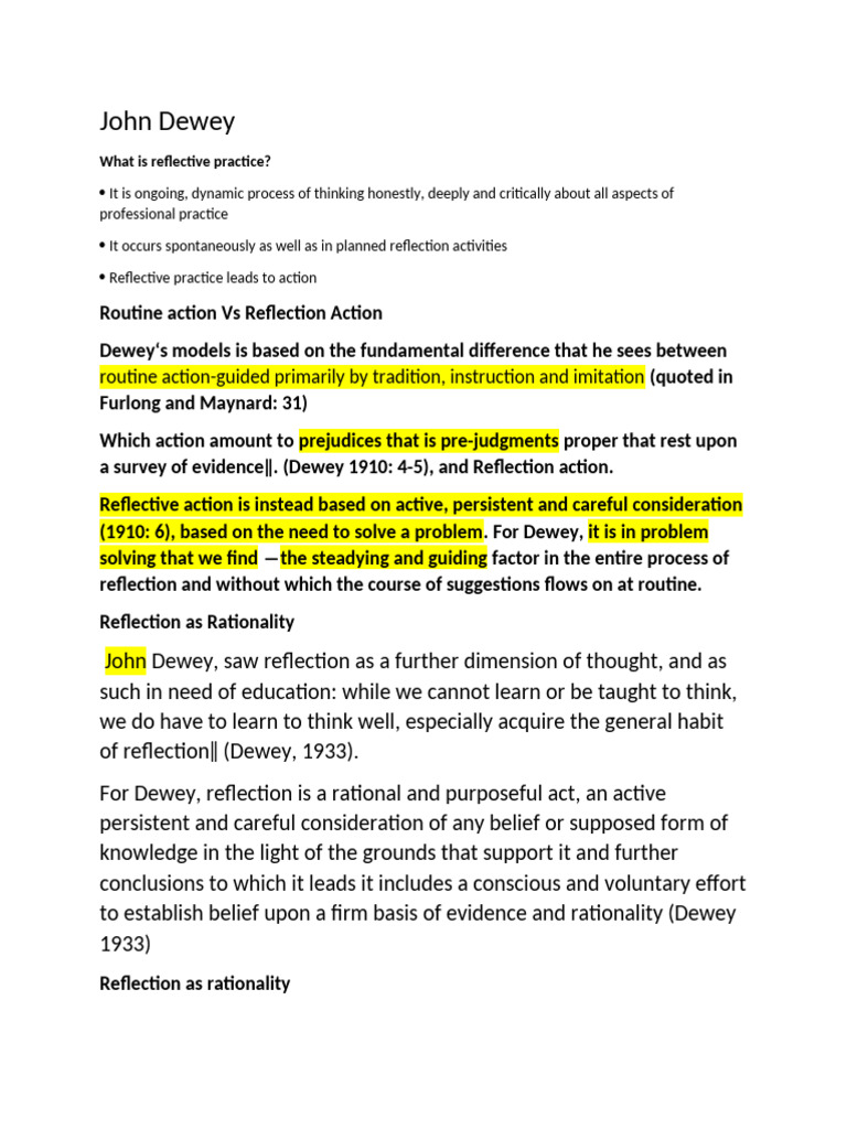 Dewey's Reflective Practice Model | PDF | John Dewey | Rationality