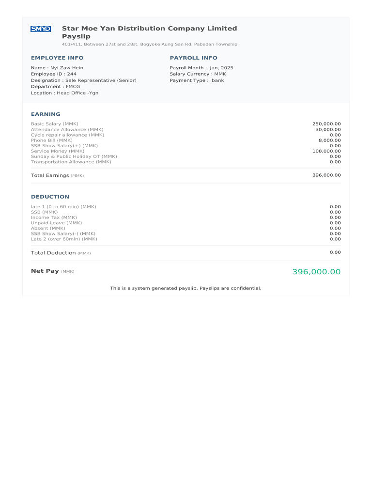 Nyi Zaw Hein - 244 - Nyizawhein - Smyd@gmail - Com - 2025-01-01 | PDF | Payroll | Paycheck