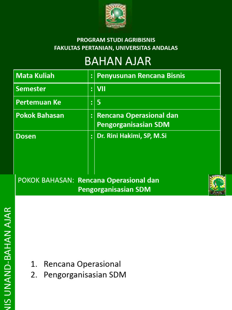 Pertemuan 5. Rencana Operasional Dan Pengorganisasian SDM | PDF