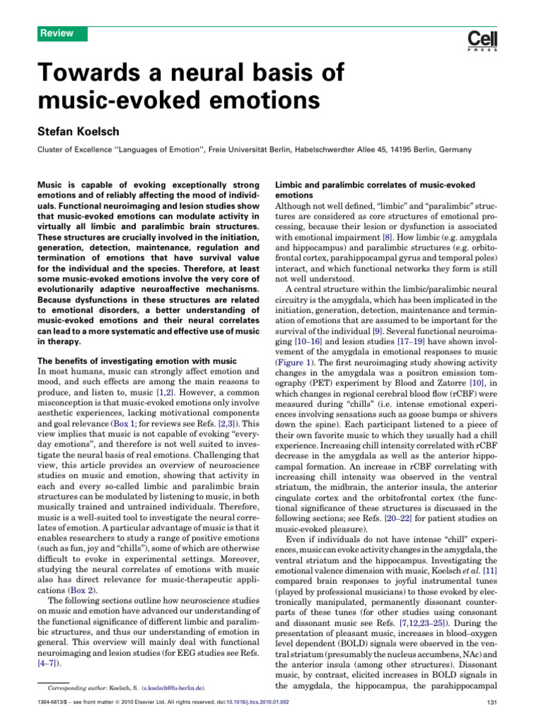 Towards A Neural Basis of Music-Evoked Emotions | PDF | Limbic System | Hippocampus