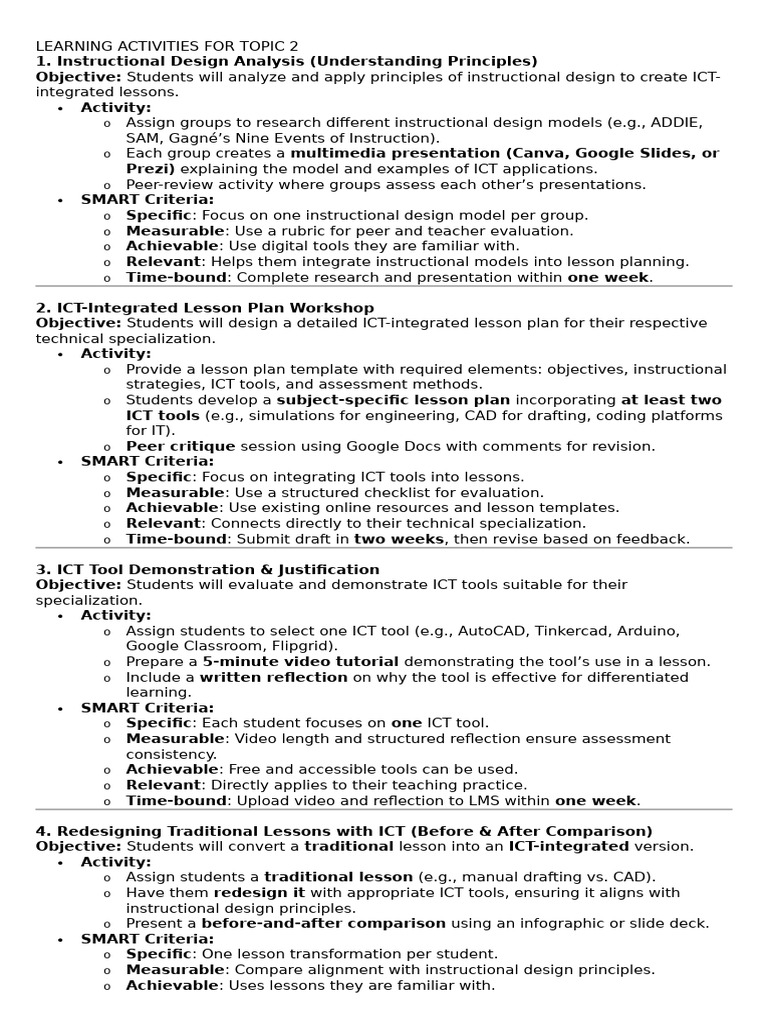 ICT-Integrated Lesson Planning Activities | PDF | Instructional Design ...