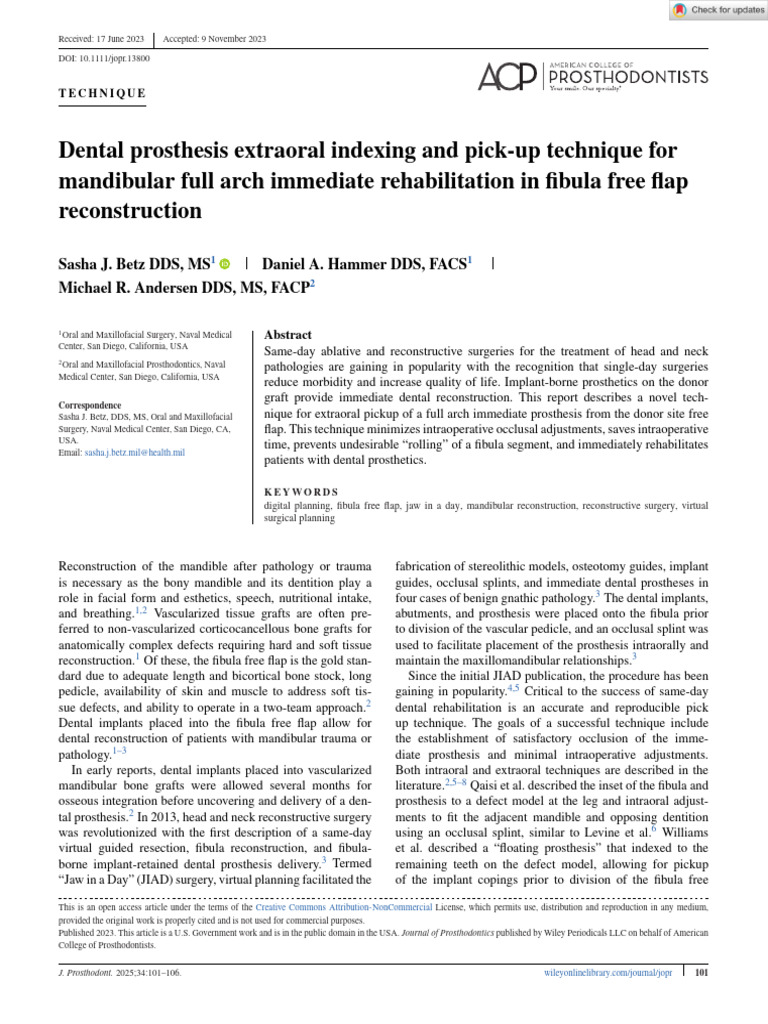 Journal of Prosthodontics - 2023 - Betz - Dental Prosthesis Extraoral ...
