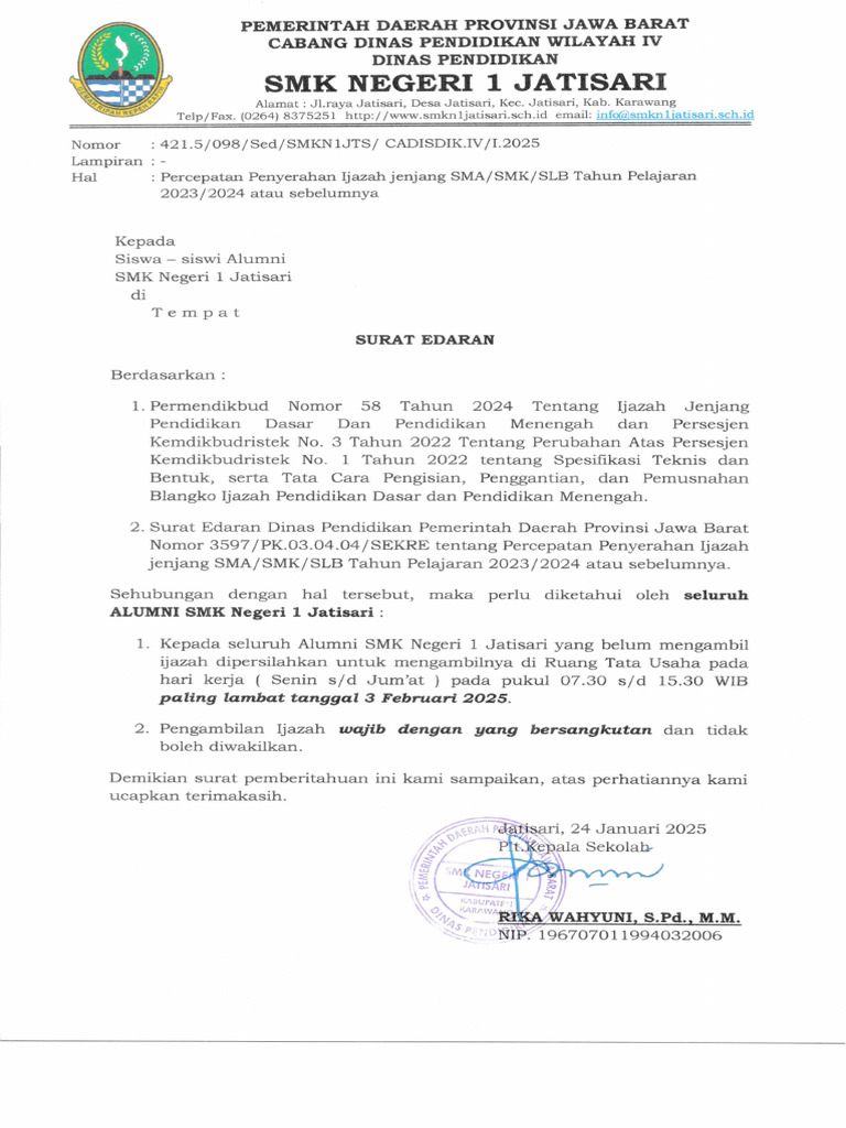 Surat Edaran Percepatan Edaran Ijazah - 20250124 - 0001 | PDF