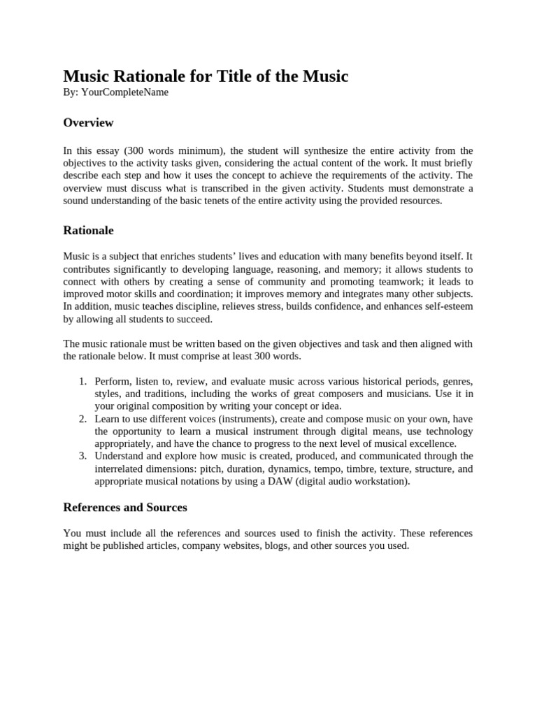 Template Music Rationale | PDF