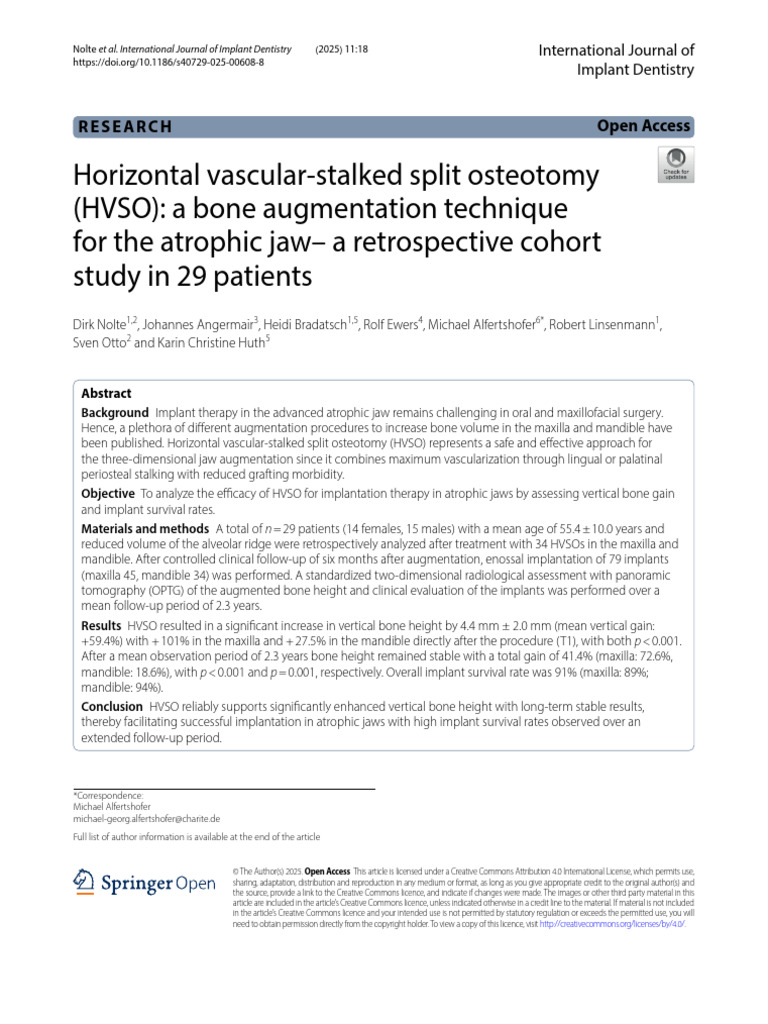 Horizontal Vascular-Stalked Split Osteotomy (HVSO) : A Bone Augmentation Technique For The ...