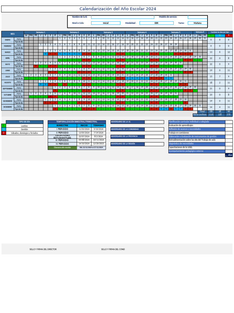 Calendarización Anual Inicial 2024 | PDF