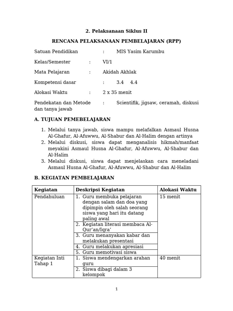RPP Siklus II Akidah Akhlak | PDF