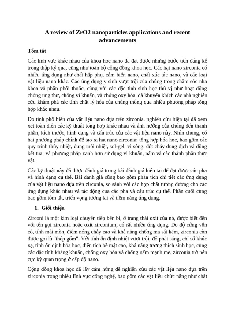 A Review of ZrO2 Nanoparticles Applications and Recent Advancements | PDF