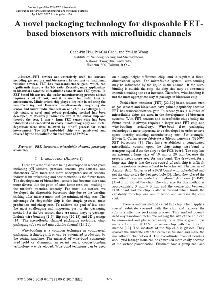A Novel Packaging Technology For Disposable FET-based Biosensors With ...