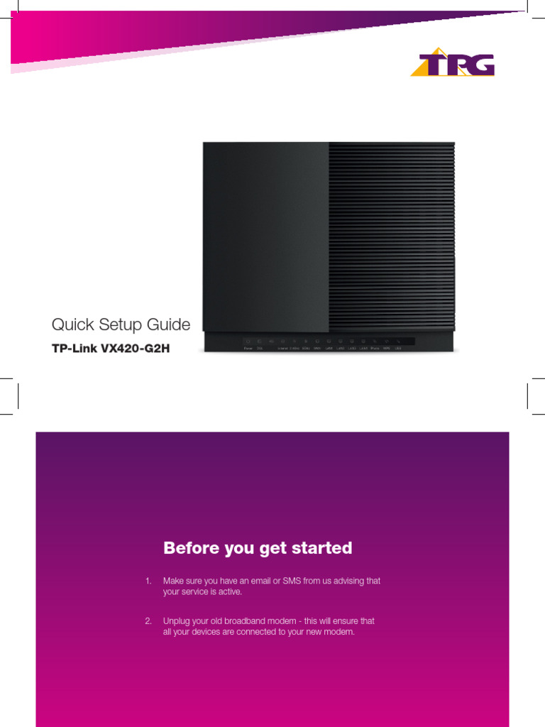TPG FTTB Quick Setup Guide | PDF | Wi Fi | Modem