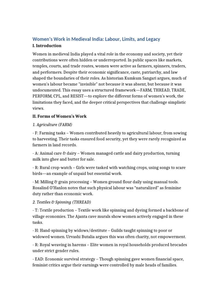 Women Work Medieval India Critically Integrated | PDF