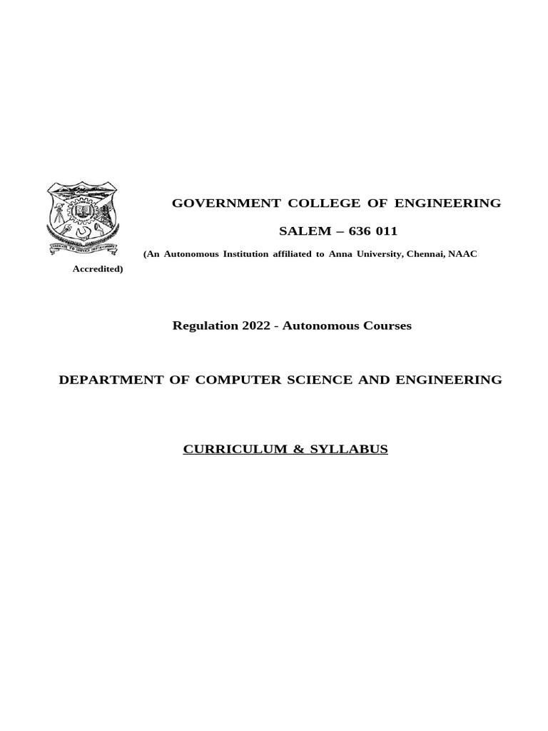CSE Curriculum and Syllabus R 2022 - 14.08.2023 | PDF | C (Programming Language) | Engineering
