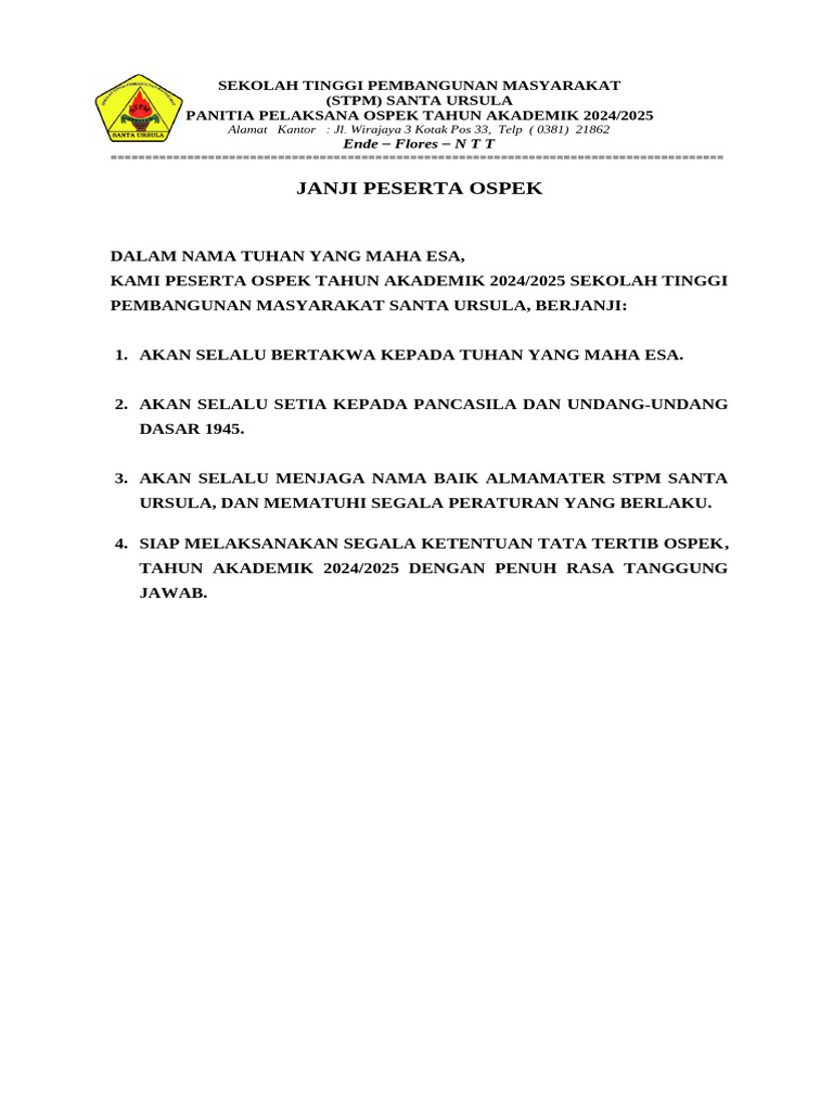 Janji Peserta Ospek | PDF
