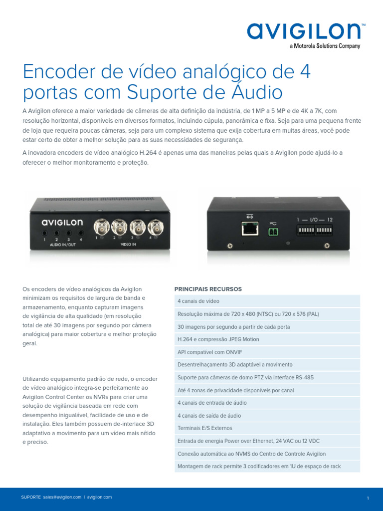 Avigilon Enc 4p h264 Datasheet PT BR Rev11 | PDF | Vídeo | Patente