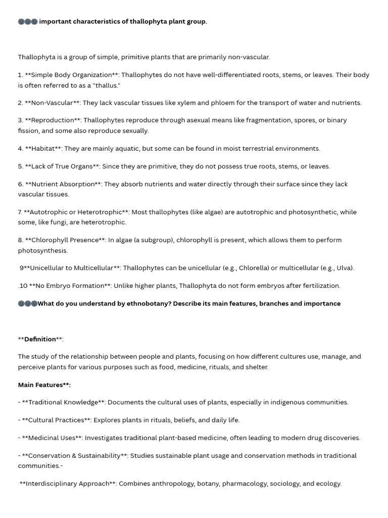 Characteristics of Thallophyta Plants | PDF | Plants | Algae