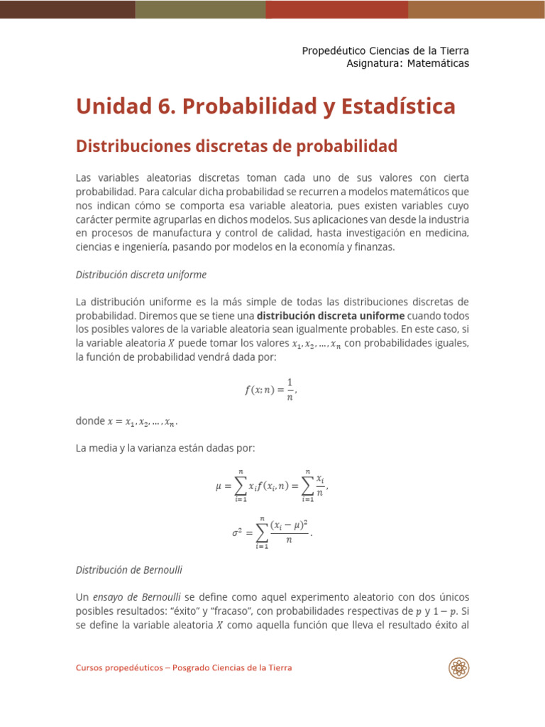 u6_distribuciones_070621 | PDF | Variable aleatoria | Probabilidad