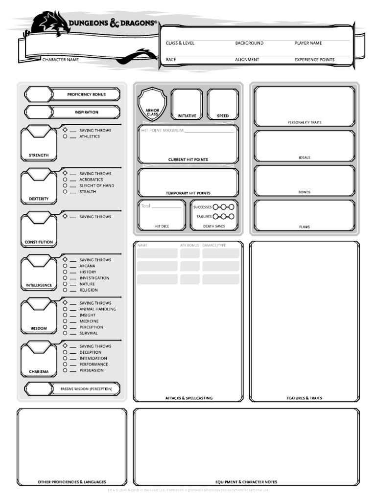 Dnd 5 e Character Sheet | PDF