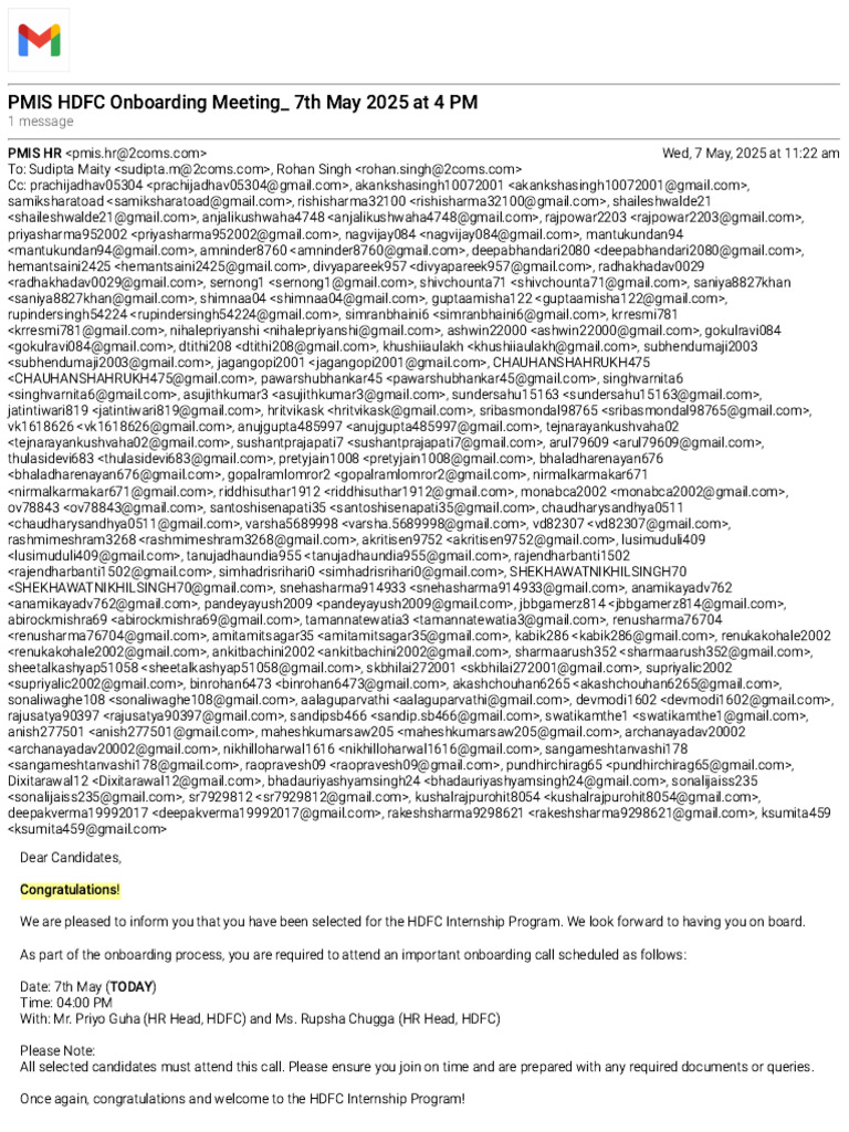 Meeting Gmail - PMIS HDFC Onboarding Meeting - 7th May 2025 at 4 PM | PDF | Telecommunications ...