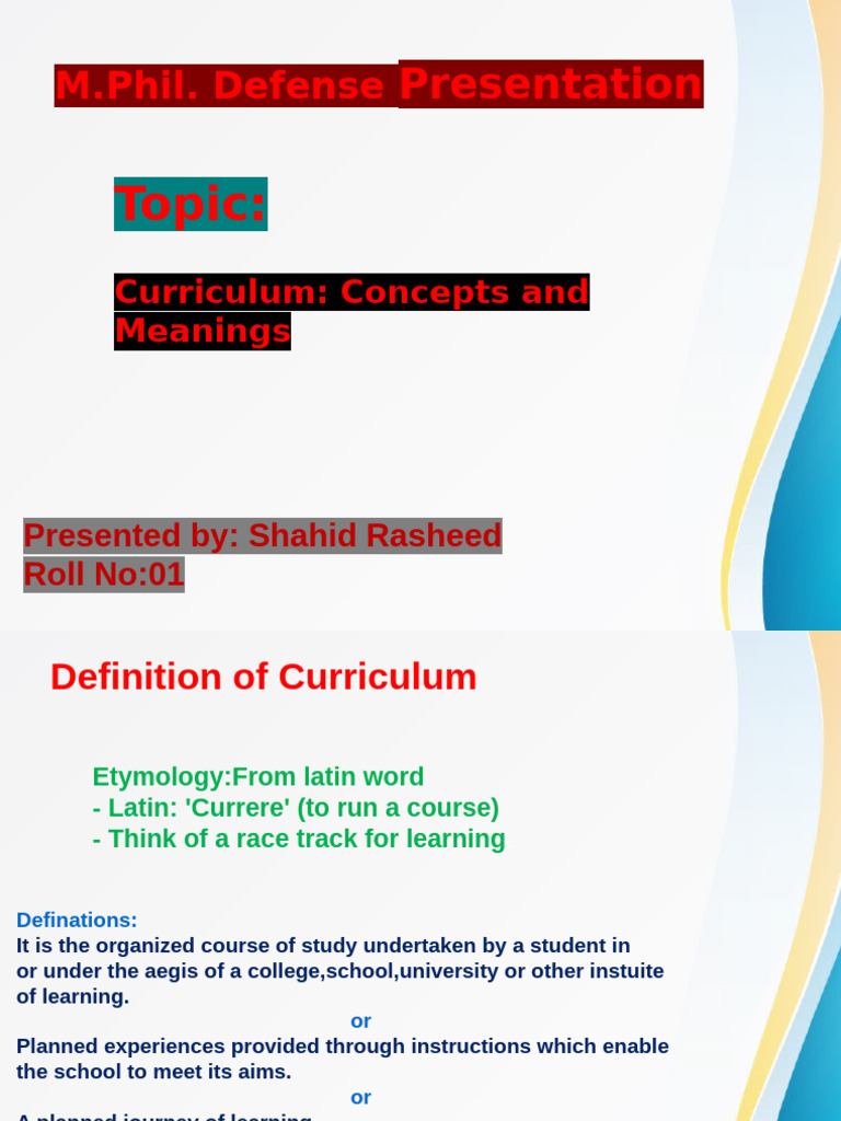 Shahid Rasheed Roll No.01 Curriculum Concepts and Meaning | PDF ...