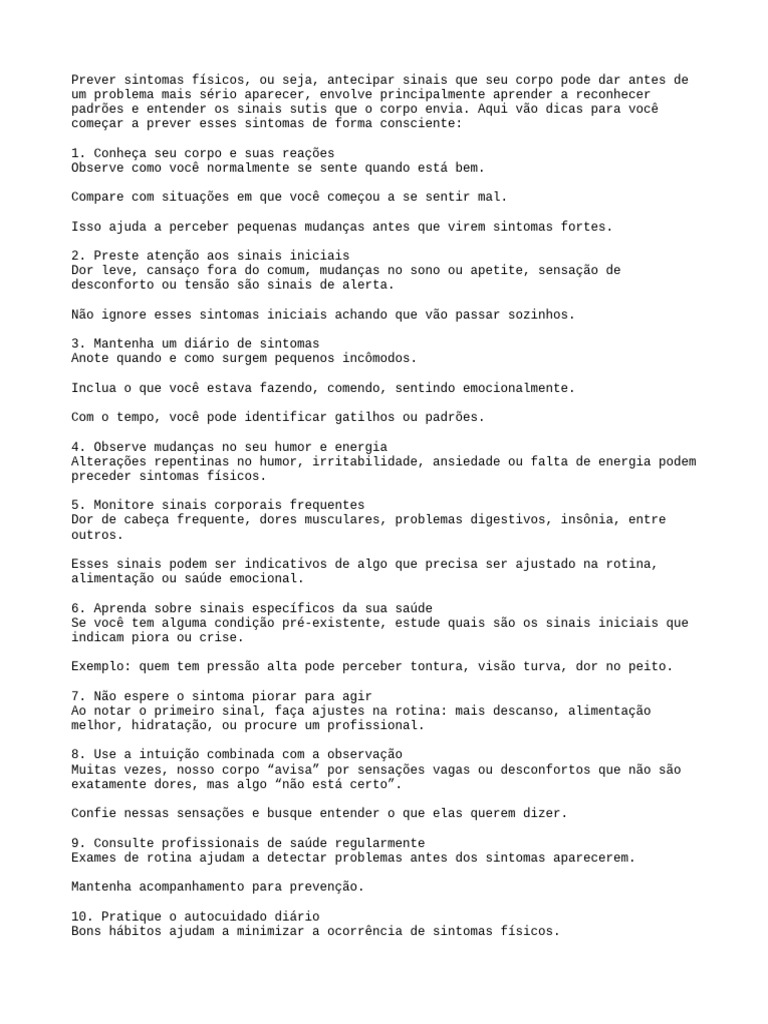 Como Prever Sintomas Físicos Precocemente | PDF