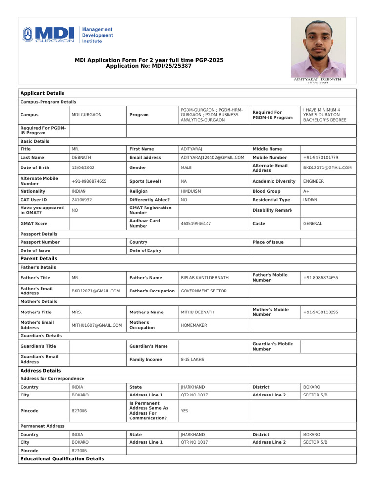 Application Form MDI 25 25387 | PDF