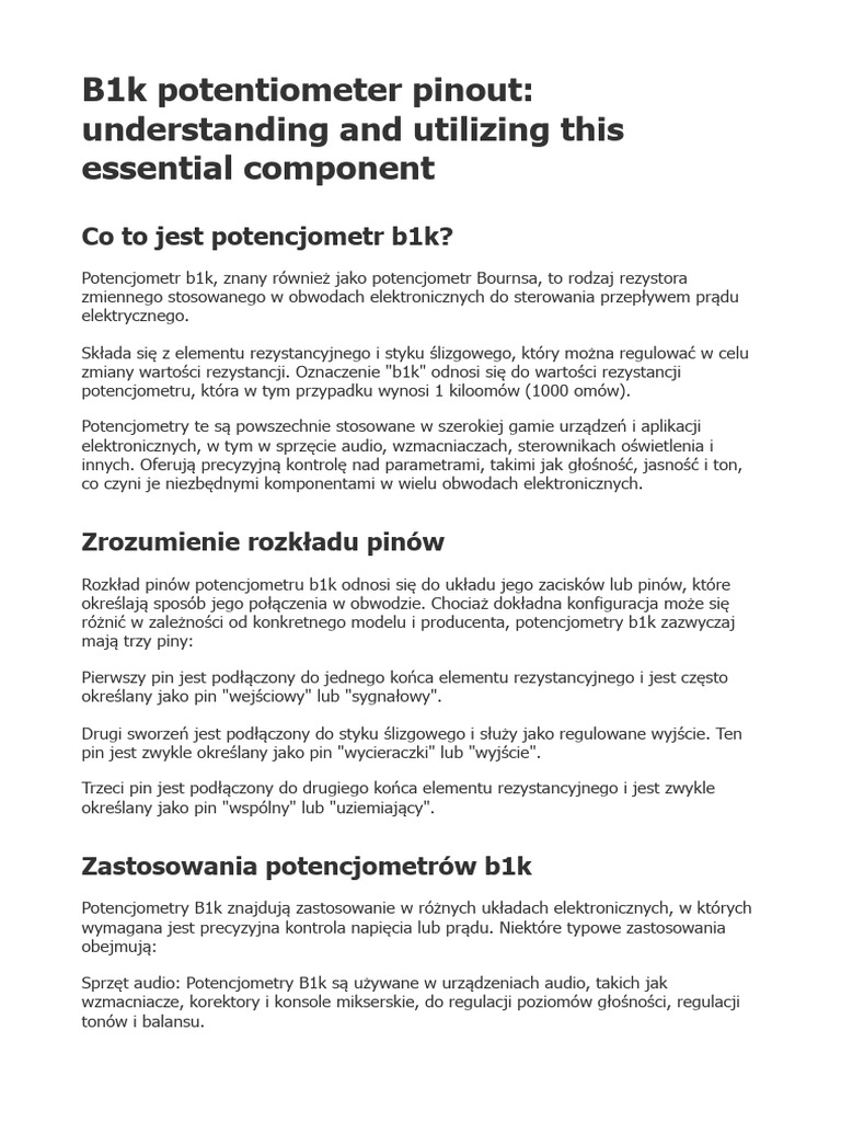 B1k Potentiometer Pinout - Understanding and Utilizing This Essential ...