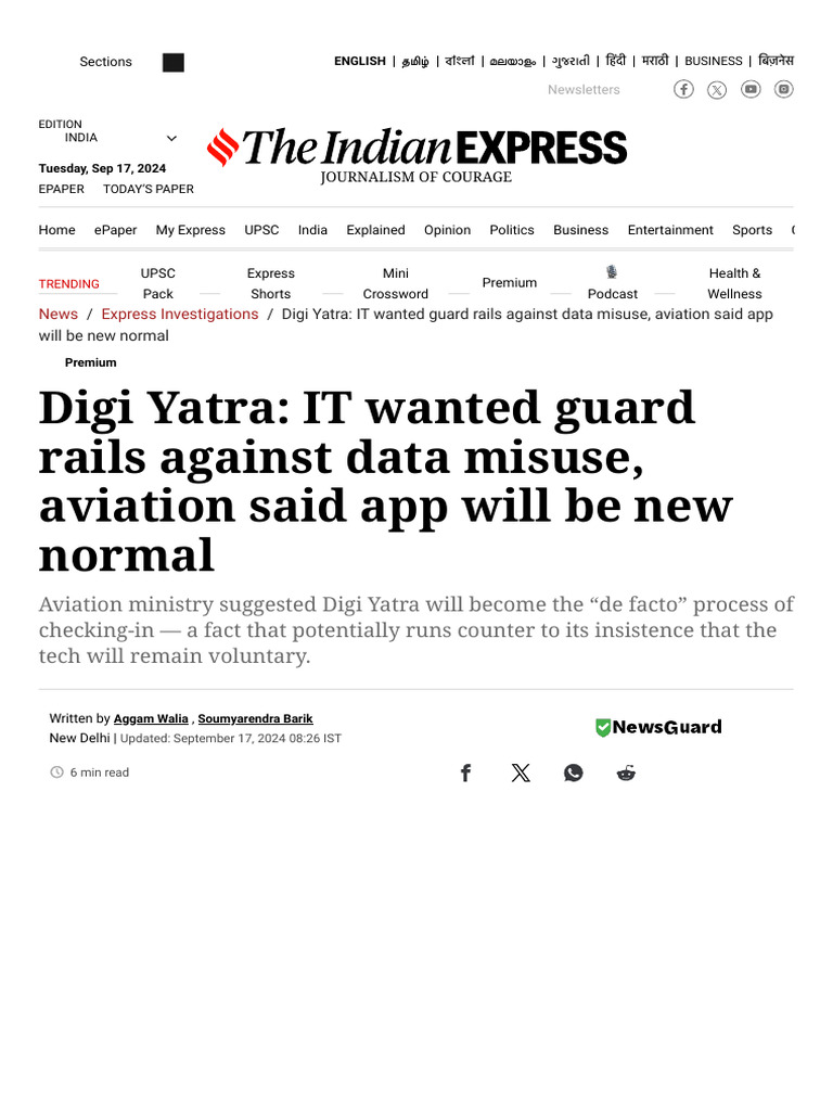 Digi Yatra_ IT wanted guard rails against data misuse, aviation said app will be new normal ...