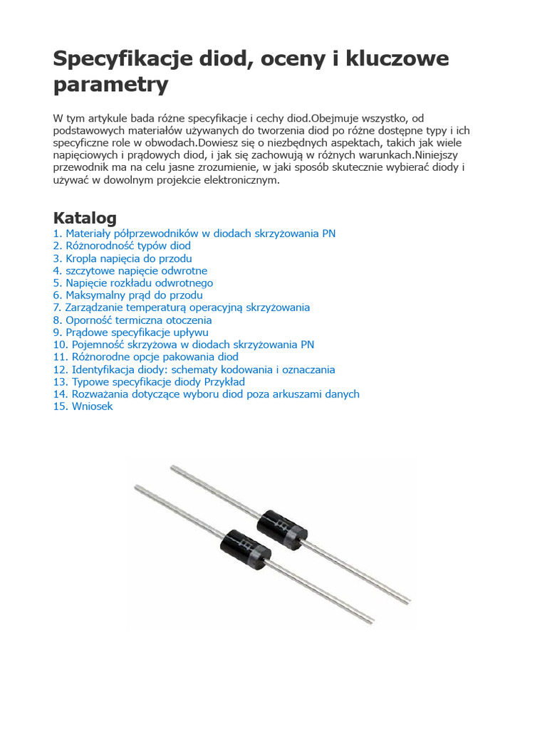 Specyfikacje Diod, Oceny I Kluczowe Parametry | PDF