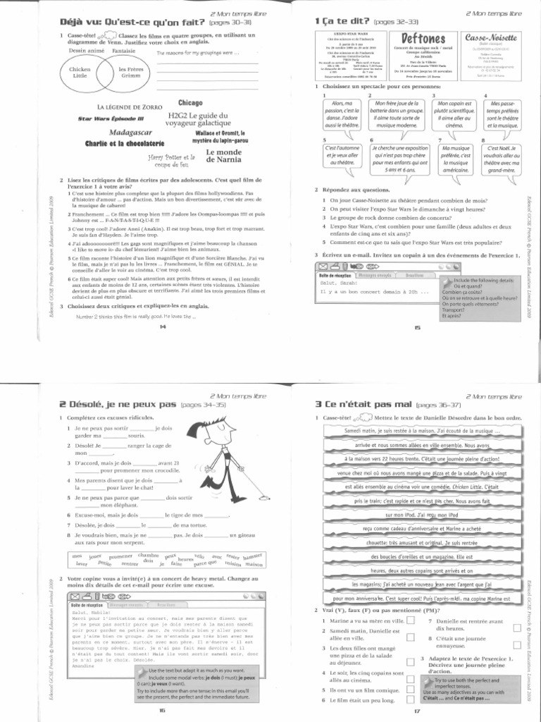 FR GCSE Exo Unit 2 Mon Temps Libre | PDF