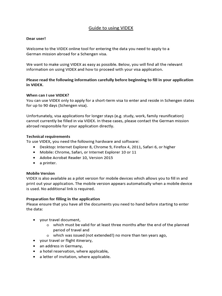 Using VIDEX for German Visa Applications | PDF | Travel Visa | Safari ...