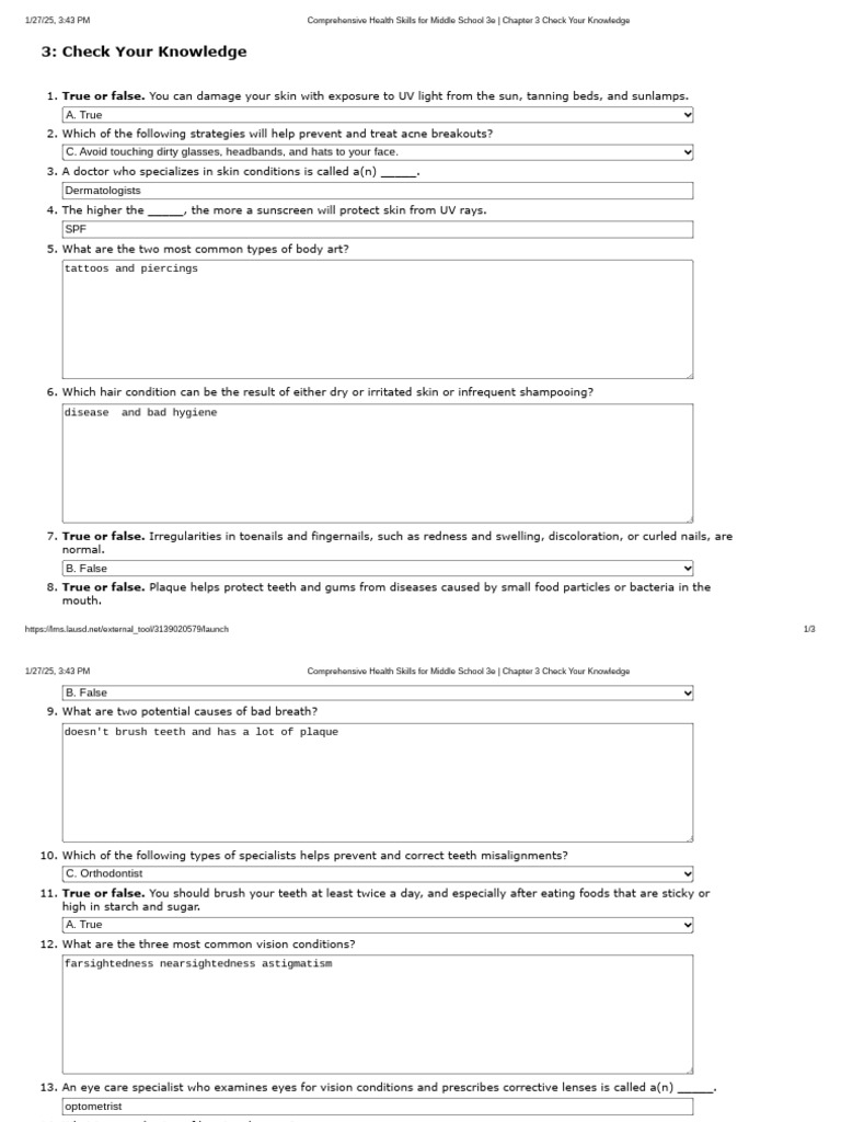 Chapter 3 Check Your Knowledge - Schoology | PDF | Nail (Anatomy ...