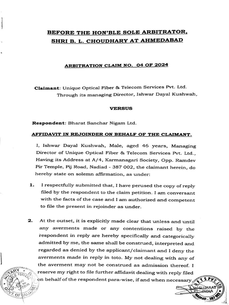 Affidavit in Rejoinder Arbitration Claim No. 4 of 2024 | PDF | Justice ...