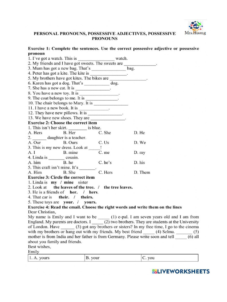 Possessive Pronouns Worksheet 2 | PDF
