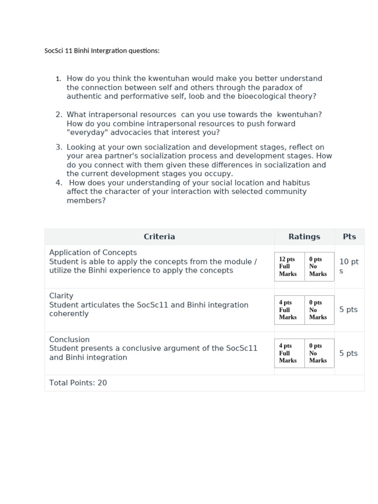 SocSci 11 Binhi Intergration Questions | PDF