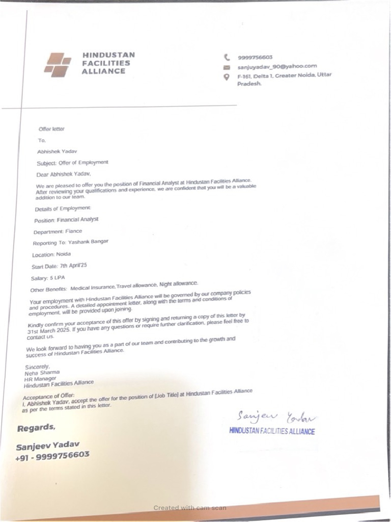 Abhishek Offer Letter | PDF