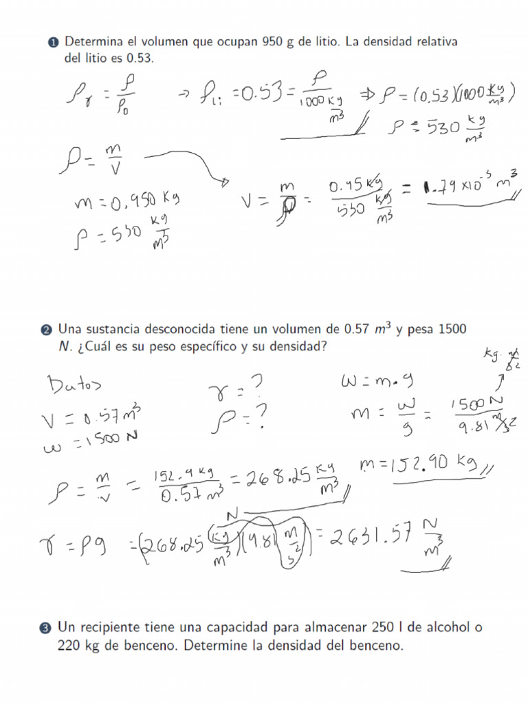 Ejercicios de Densidad Absoluta, Relativa y Peso Específico. | PDF