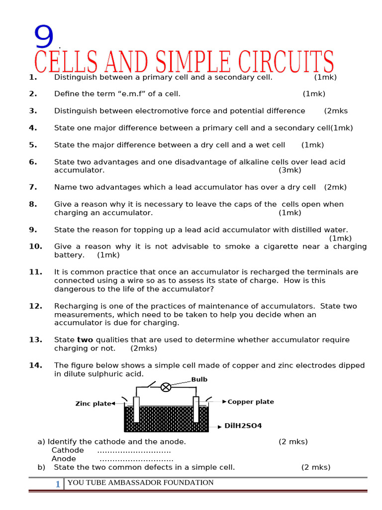 1.8 Cells and Simple Circuits | PDF | Electricity | Electrochemistry