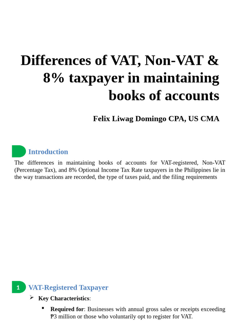 VAT vs Non-VAT Taxpayer Bookkeeping | PDF | Value Added Tax | Taxes