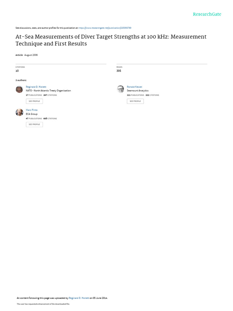 At-Sea Measurements of Diver Target Strengths at 1 | PDF | Sonar ...