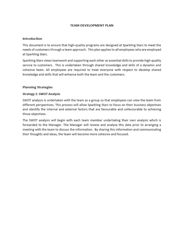 SparklingStars Team Development Plan | PDF | Swot Analysis | Business