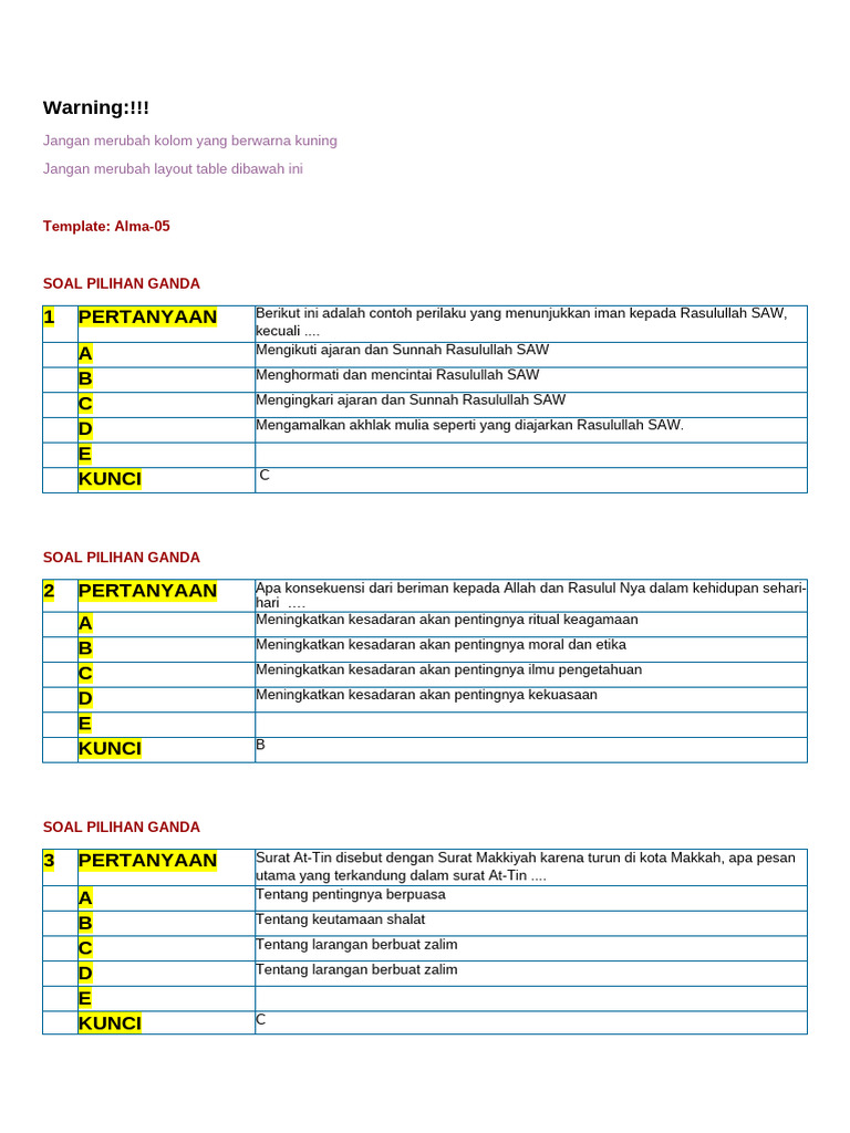 Template Soal Pilihan Ganda Islam | PDF