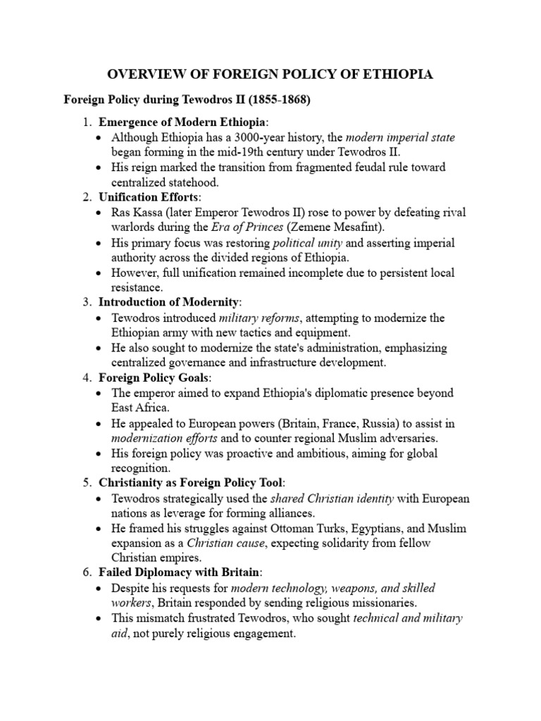 Ethiopia's Historical Foreign Policy Overview | PDF | Ethiopia | Eritrea
