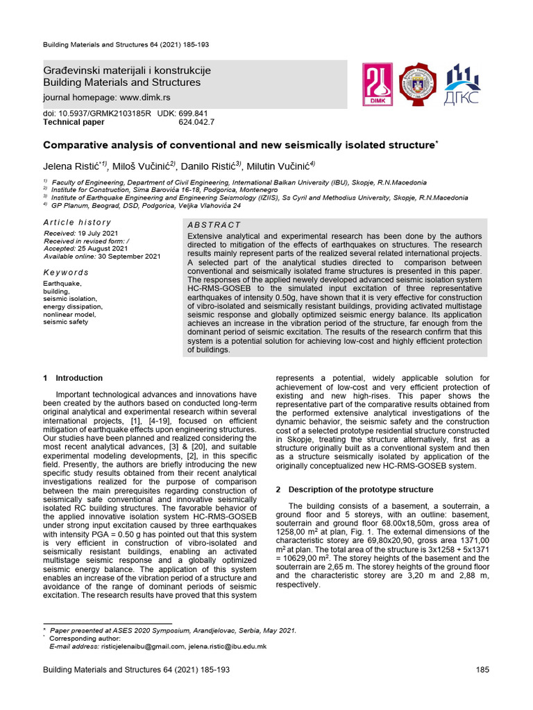 Comparative Analysis of Conventional and New Seismically Isolated Structure | PDF | Earthquake ...